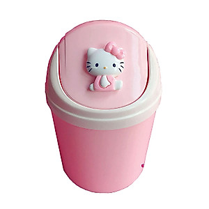 Lovely Girls Pink Kitty Mini-Trash Can ABS Plastic Mini-Garbage Can Waste Bin