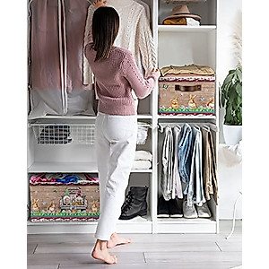 Easter Gnome Bunny Truck Waterproof Fabric Storage Basket for Organizing Bedroom Bathroom Laundry Room Collapsible Storage Bins Rustic Wooden Decorative Shelf Basket for Gifts Empty