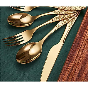 Taiyoko Silverware Set Flatware 32-Piece Retro Cutlery，Mirror Polished，Stainless Steel，Kitchen Utensils Tableware Service with Steak Knives Dinner Fork Knife Spoon