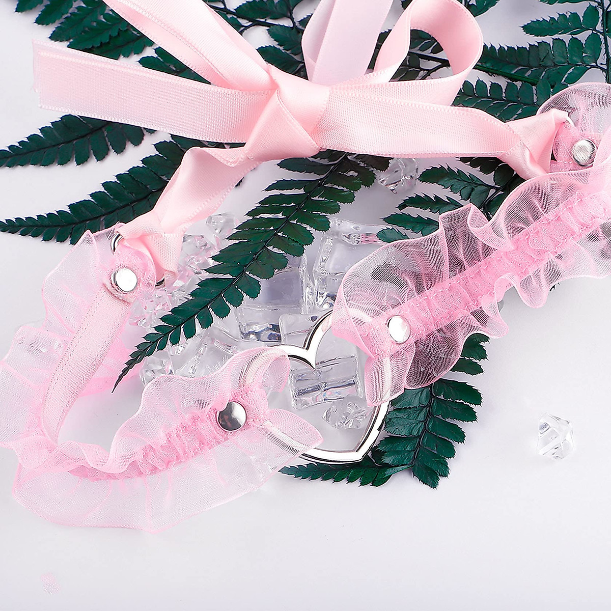 MILAKOO Pink Wedding Lace Heart Floral Choker Necklaces Adjustable&Strecth Lace Bracelet for Bridal