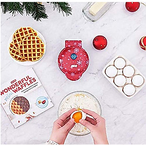 Dash Wonderful Mini Waffle Gift Set Red with White Snowflakes and Recipe Book