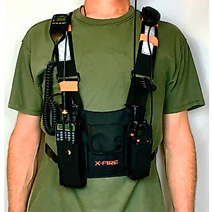 X-FIRE® Updated Dual Portable Radio Chest Rig Harness for Two-Way Radios w/ 3m Reflective. Now with Larger Radio Pocket