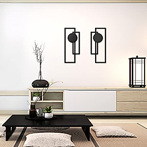 2 Pcs Metal Wall Decor Art Minimalist Wall Art Abstract Metal Vertical Decorations Wall Sculptures Geometric Modern Wall Hanging for Living Room (Rectangular)