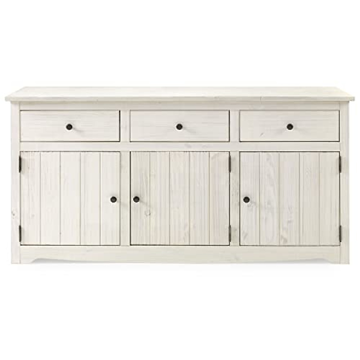 Furniture Dash, Wooden Storage Cabinet- 3 Doors & 3 Drawers, Cupboard Console Table, Sideboard Buffet, Ideal for for Living Room, Kitchen Island, Dining Room, Hallway- White Distressed