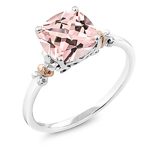 Gem Stone King 925 Sterling Silver & 10K Rose Gold 8MM Cushion Gemstone Birthstone Engagement Ring | Wedding Anniversary Promise Ring For Women | Size 5,6,7,8,9