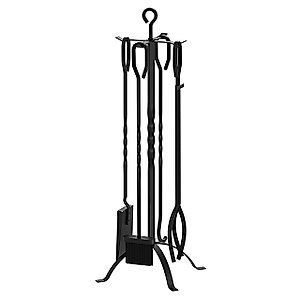 Fire Beauty 5 Pieces Fireplace Tools Sets Fireplace Accessories Tools Holder with Handles Tools for Indoor Fireplace Decor Outdoor Fire Pit Modern Tool(Black)