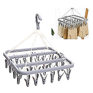 Gcroet Sock Dryer Folding Clothes Drying Rack Rotatable Plastic Underwear Hanger with 32 Windproof Clips Sock Dryer,Sock Hanger,Clothes Drying Hanger,Folding Sock Hanger,Clothes Drying Rack Clips
