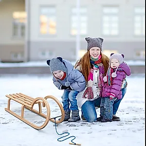 Vispronet Decorative Wood Sled with Horns – 39in Snow Sled – Outdoor Decorative Sled with Solid Wood Seat and Pulley Rope – Laminated Beach Wooden Frame – Holds Up to 200lbs