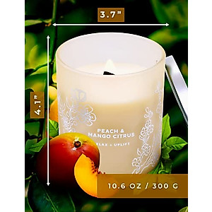 Peach Mango Citrus Scented Candles with Mandarin & Passion Fruit | Large Aromatherapy Candle | Highly Scented Soy Wood Wick Candles for Home | Natural Stress Relief Candles for Men & Women 10.6 oz