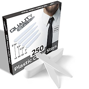 Quality Stays 250 Plastic Collar Stays for Men - Men's Collar Stays for Men's Dress Shirts, 4 Sizes, Shirt Collar Inserts