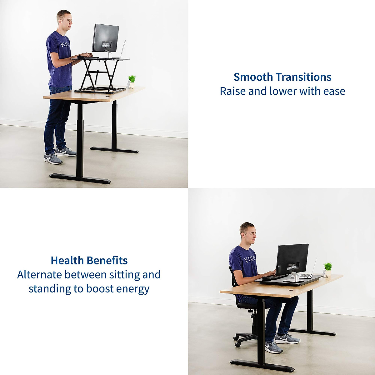 VIVO Black Ultra-Slim Single Top Height Adjustable 31 inch Standing Desk Converter, Compact Sit Stand Desktop Riser for Monitor or Laptop, DESK-V000I