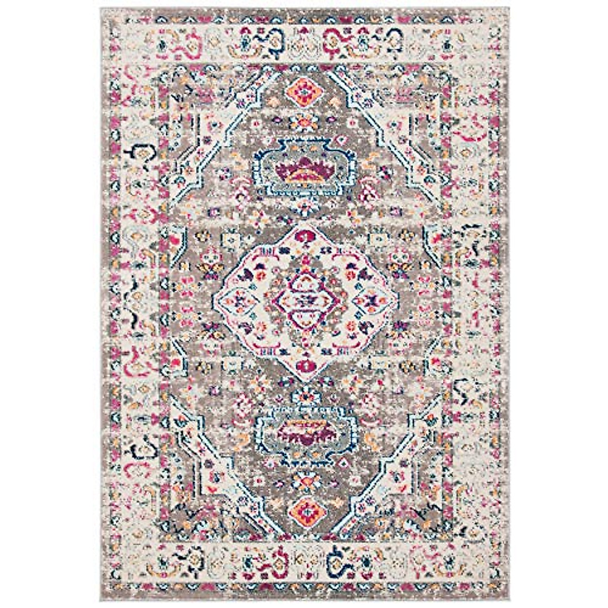 SAFAVIEH Madison Collection 3' x 5' Taupe / Ivory MAD468E Boho Chic Medallion Distressed Non-Shedding Living Room Bedroom Accent Rug