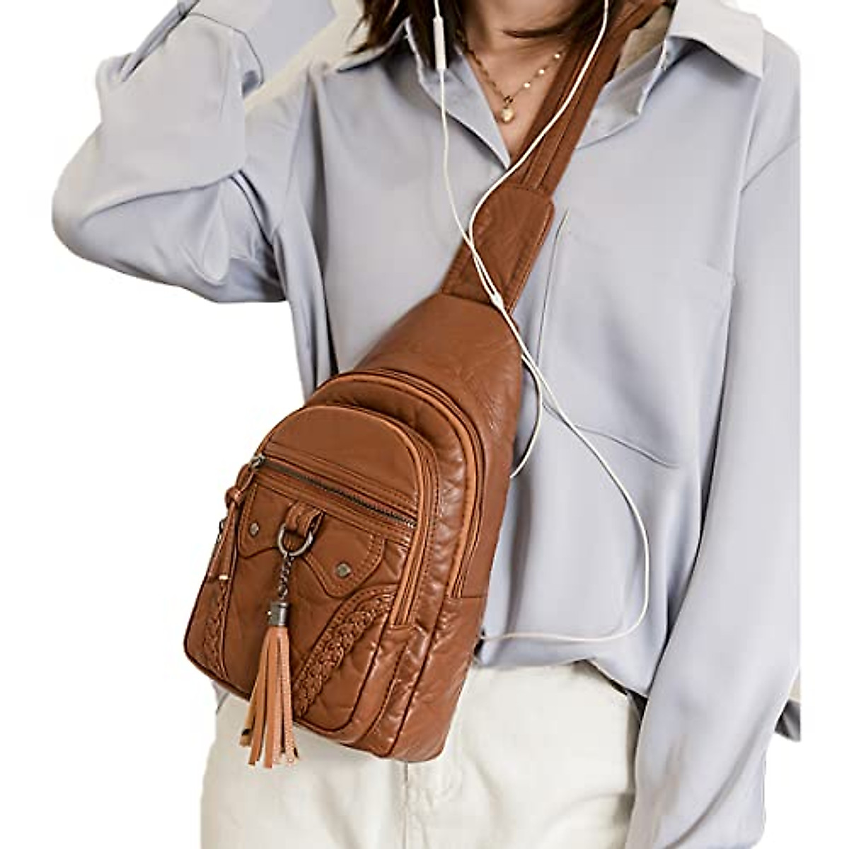 IAGOM Small Leather Sling Bag, Shoulder Sling Bag, Crossbody Sling Backpack for Women Purse