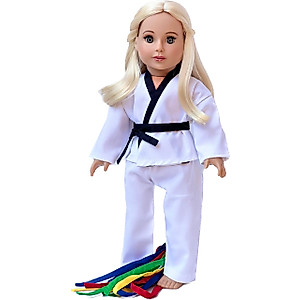 - Yin and Yang - Karate/Tae Kwon Do Outfit Includes Blouse, Pants and 5 Belts - Yellow, Green, Red, Blue and Black - Clothes Fits 18 Inch Doll (Doll Not Included)