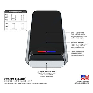 Foamy Lizard PS5 Controller Charger Console and Wall Mount for Playstation 5 DualSense Fast Charging Station Hanging Dock, Headphone Hook, LED Indicator, Overcharge Protection (PS5 White+Black)