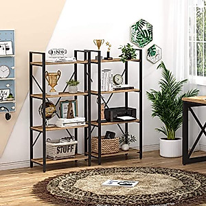 BON AUGURE Industrial 4 Tier Bookshelf, Modern Open Etagere Bookcase, Heavy Duty Book Shelves, Wood Metal Shelving Unit for Living Room, Bedroom and Office (Vintage Oak)