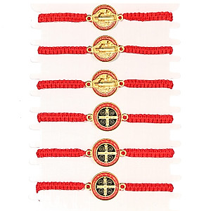 6 Pieces Religion Enamel Saint Benedict Bracelet Red Rope Bracelet Handmade Red Knot String Bracelets Luck bracelet Men Or Women As Gifts and Used in Prayer bracelet…
