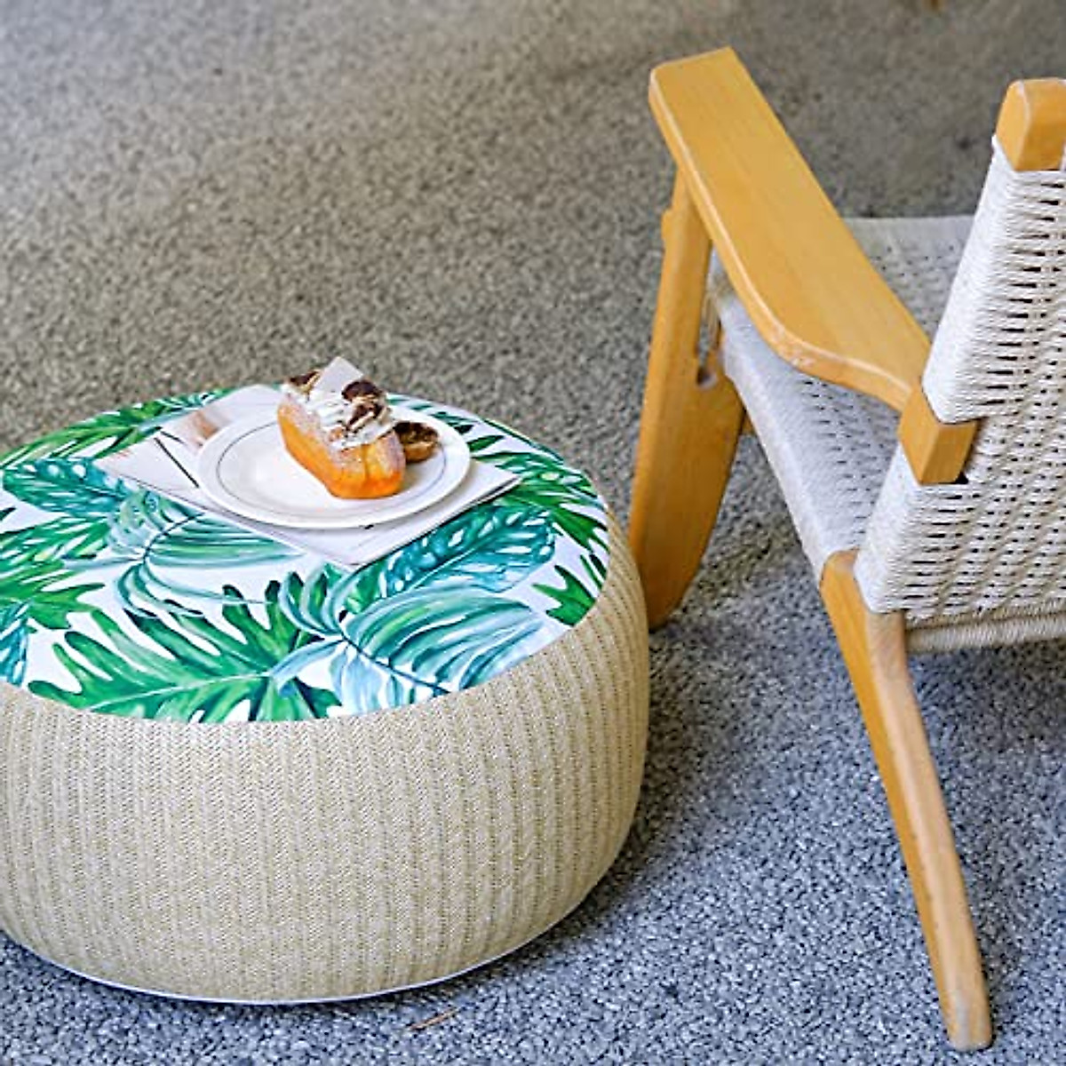 weruisi Woven Inflatable Ottoman with Air Pump D21”x H10” Outdoor Indoor Pouf Patio Footrest Stool with Portable Handle, Round Ottoman for Patio Garden, Camping, Bedroom, Living Room…