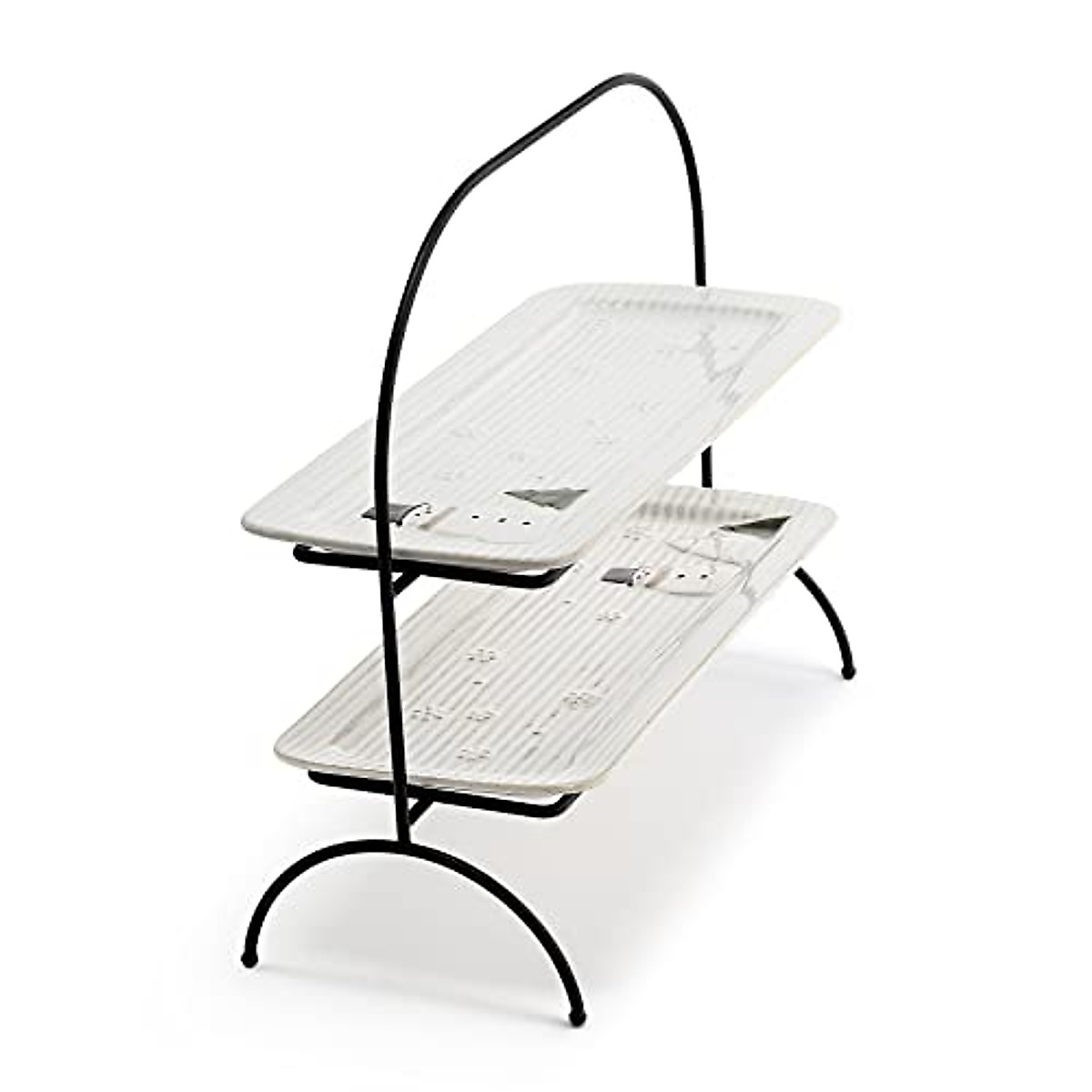 DEMDACO Snow Day Classic White and Black Stoneware and Iron 2-Tier Christmas Serving Tray