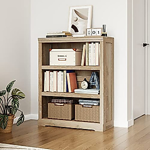LINSY HOME 3-Tier Bookcase Display Storage Shelves Farmhouse Bookshelf for Home Office, Living Room, Bed Room - Light Brown
