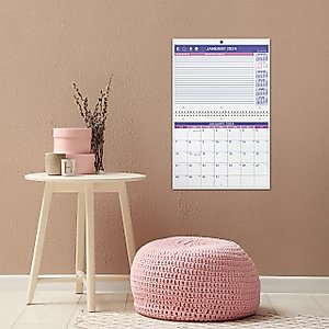 2024 Calendar - 2024 Wall Calendar, JAN. 2024 - DEC. 2024, 11" x 8.5", 12 Monthly Calendar 2024 with Twin-Wire Binding + Hanging Hook + Unuled Blocks with Julian Dates - Purple