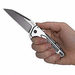 Kershaw Deadline Folding Pocket Knife (1087) 3.8 In. 8Cr13MoV Stainless Steel Blade with 2-Toned Handle, Features Reversible Deep Carry Clip and KVT Ball-Bearing Manual Opening System, 4.6 oz.,Grey, Small