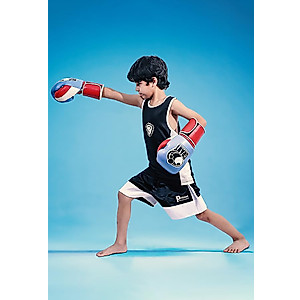Prime Sports Kids Boxing Uniform Set Top & Shorts 2 Pcs Top and shorts Boxing Clothes for Kids Boys/Girls Satin Fabric For 03 to 14 Years(7-8 Years, Black)