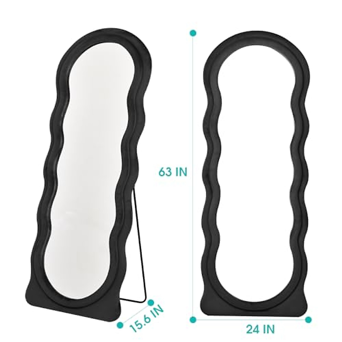 AyeWish Floor Mirror, Wavy Full Length, Wave Standing, Large Tall Wall Mounted or FreeStanding, 63"24", Flannel Frame- Black