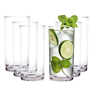 REALWAY 17-Ounce Shatterproof Plastic Water Tumbler, Clear Unbreakable Drinking Glasses, Dishwasher-Safe and BPA Free Set of 6