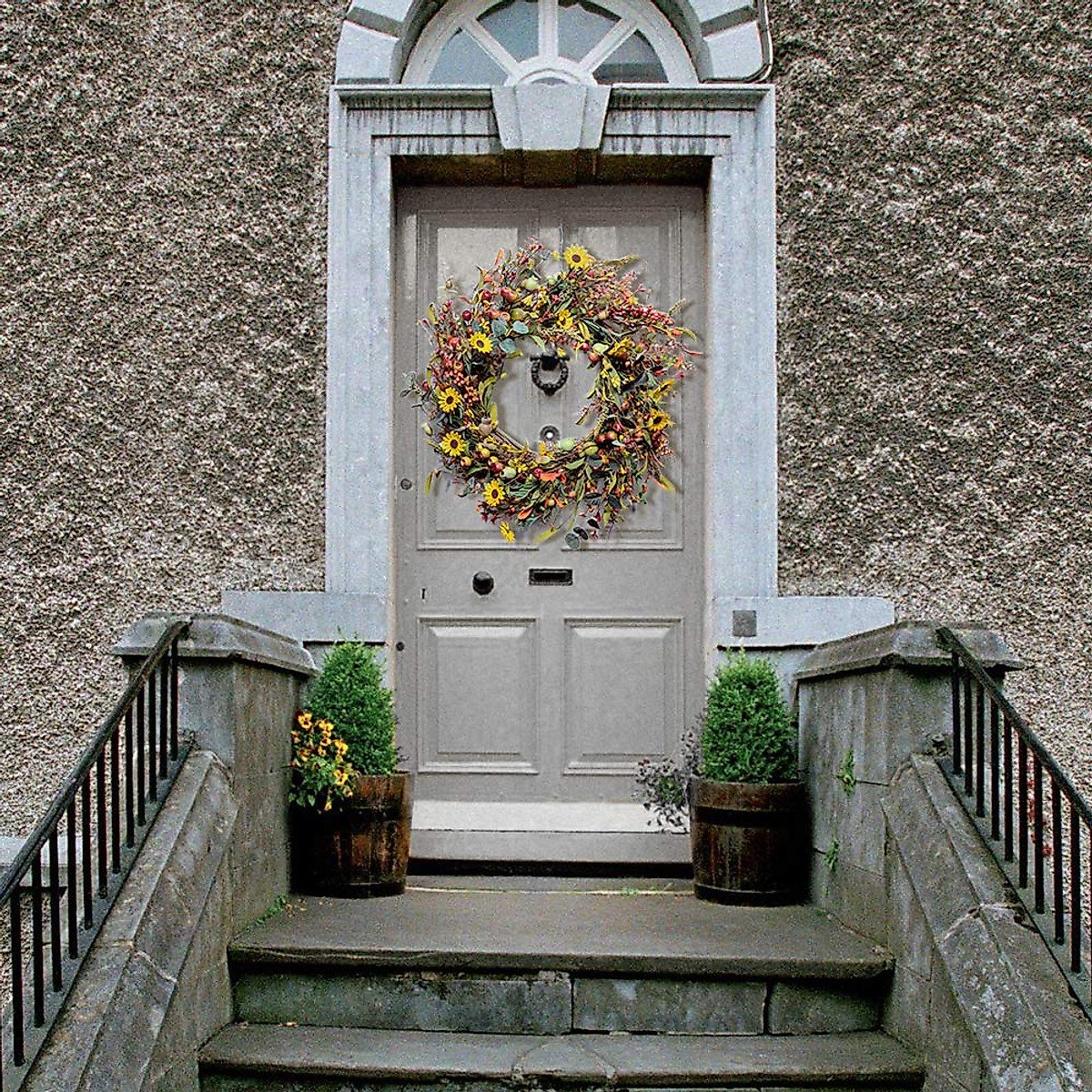 JINGHONG Artificial Spring Wreath 24 Inch Spring Front Door Wreath with Rich Berries and Flowers Large Wreaths for Front Door Outside Home Indoor Outdoor Decor