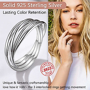 ChainsProMax Silver Rolling Ring Size 8 Interlocked Anxiety Ring Cute Stackable Knuckle Rings for Women Sterling Silver
