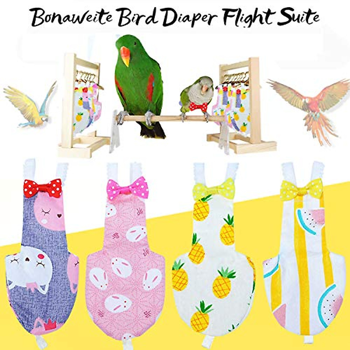 Bonaweite Bird Diaper Flight Suite Liners, Protective Parrot Nappy with Waterproof Inner Layer, Cute Urine Wet Suit for Macaw African Budgies Parakeet Agapornis Fischeri Cockatiel