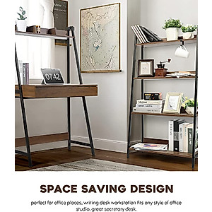 DEILALY 2 Tier Ladder Desk Computer Desk Escritorio para Computadora Desk Shelf Study Desk with Drawer Gaming Desk Study Table W31.5 PC Small Desk Metal Frame Home Office Bedroom