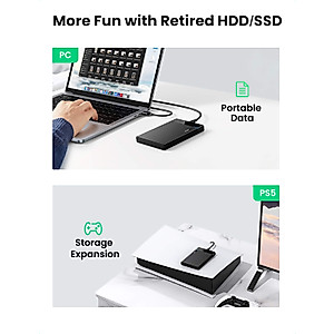 UGREEN 2.5" Hard Drive Enclosure USB C 3.1 Gen 2 to SATA III 6Gbps for SSD HDD 9.5 7mm External Hard Drive Disk Case with UASP Compatible with WD Seagate Toshiba Samsung Hitachi PS4 Xbox Router