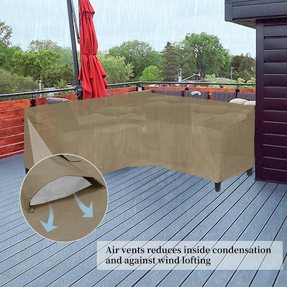 Easy-Going Patio V-Shaped Sectional Sofa Cover, Waterproof Outdoor Sectional Cover,Heavy Duty Garden Furniture Cover with Air Vent 100" L (on Each Side) x 33.5" D x 31" H, Camel