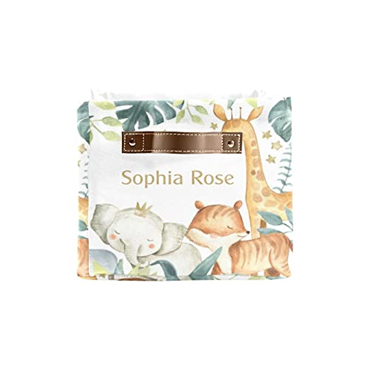 Safari Animals Jungle Forest Personalized Storage Bins ,Baskets Cubes Organizer with Handle for Shelves Closet Nursery Toy 1 Pack