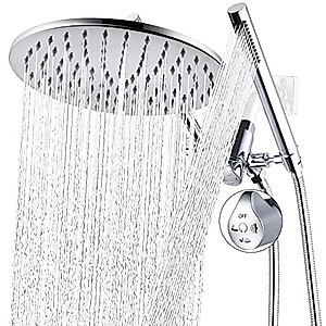 G-Promise All Metal 10" Rain Shower Head with Handheld Spray Combo, Contains 4-Setting Soild Brass Diverter with 9" Adjustable Extension Arm, 71" Extra Long Stainless Steel Hose (10 inch, chrome)