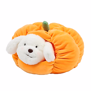 Hopearl Halloween Puppy Pumpkin Cave Sufffed Animal 2 in 1 Playset Pet with Pumpkin House Plush Toy Pillow with Separable Dog Gift for Kids, 9.5''