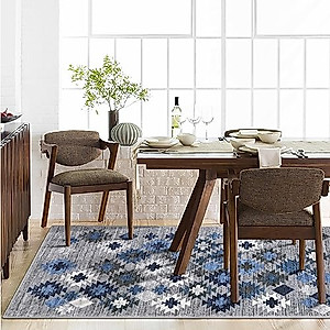 Seavish Washable Area Rugs 5x7 Grey/Blue Farmhouse Rugs for Living Room Soft Retro Distressed Dining Room Rug Non-Slip Easy-Cleaning Indoor Carpet Floor Decoration for Entryway Office Room
