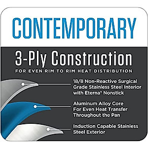 Viking Culinary 3-Ply Stainless Steel Stock Pot, 8 Quart, Includes Glass Lid, Dishwasher, Oven Safe, Works on All Cooktops including Induction