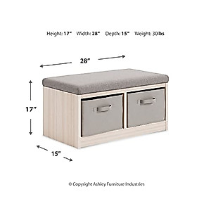 Signature Design by Ashley Blariden Upholstered Storage Bench with Removable Baskets, Gray