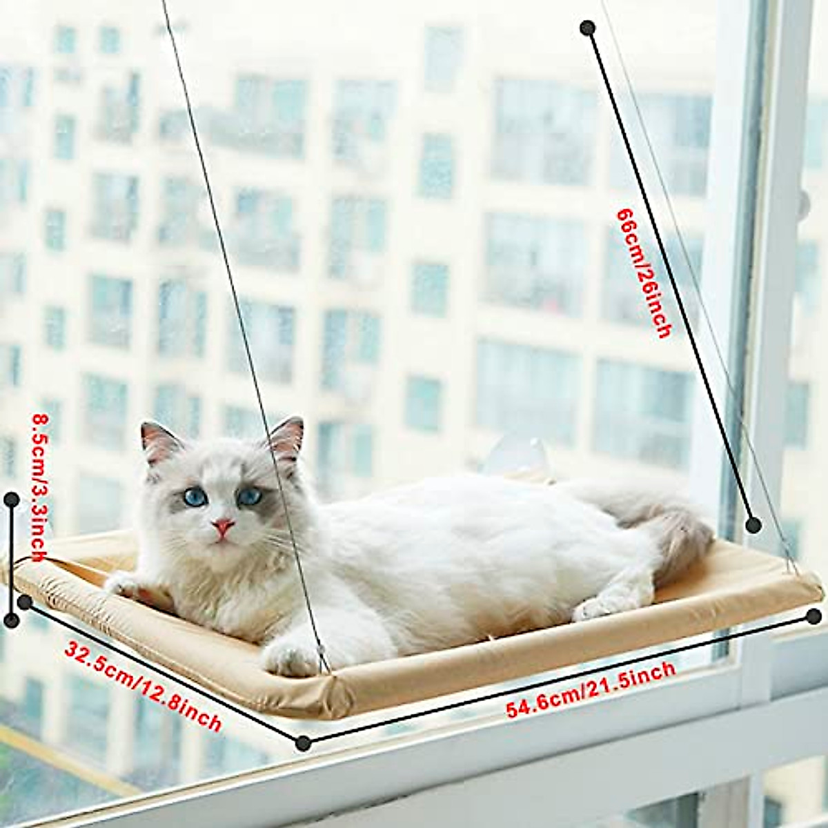 CLKHOWL Cat Window Perch Hammock Seat - Large Cat Hammocks Bed for Indoor Cats Resting Seat Safety, Heavy Duty Suction Cups Breathable Washable Mesh Durable Frame