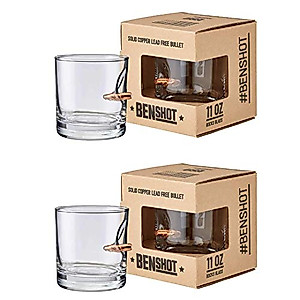 BenShot Rocks Glass with Real .308 Bullet - 11oz | Made in the USA [Set of 2]