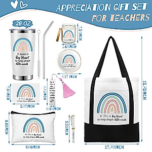 Aliceset 8 Pcs Teacher Appreciation Gifts for Women Thank You Gift 20oz Tumbler Tote Bag Makeup Bag Candle Jewelry Tray Pen Bookmark Greeting Card Back to Birthday Gifts