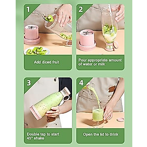 Cutify Portable Smoothie Blender, Cutify Personal Blender, Cutify Fresh Juice, Waterproof Personal Blender, 380ml Lightweight USB Cordless Portable Stainless Steel Kitchen Tools (Blue)