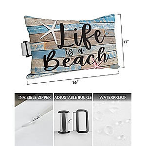 Recliner Head Pillow Ledge Loungers Chair Pillows with Insert Wooden Board Quotes - Life is Better at The Beach Lumbar Pillow with Adjustable Strap Patio Garden Cushion for Sofa Bench Couch, 2 PCS
