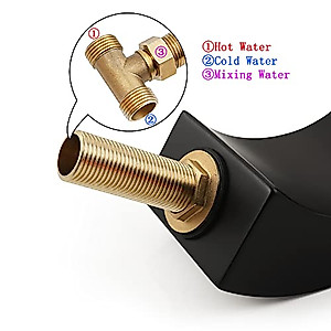 Bathroom Faucet 3 Hole Waterfall Widespread 2 Handle Vanity Sink Faucet with LED Color Changing, SKOWLL Matte Black