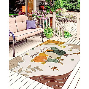 Fall Thanksgiving Outdoor Rug for Patio, Large Floor Mat Happy Y'all Boho Style Pumpkin Non Slip Area Rug Rubber Backing Quick Dry Clearance Carpet for Camping Rugs, Garden, Lawn, Deck, Porch, 6' x 9'