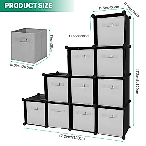 Roshtia 12 Cube Storage Organizer and 12 Collapsible Fabric Storage Cube Bins, Closet Organizer and Storage Shelf DIY Plastic Modular Bookcase Bookshelf Bedroom Garment Racks Home Office, Black, Gray