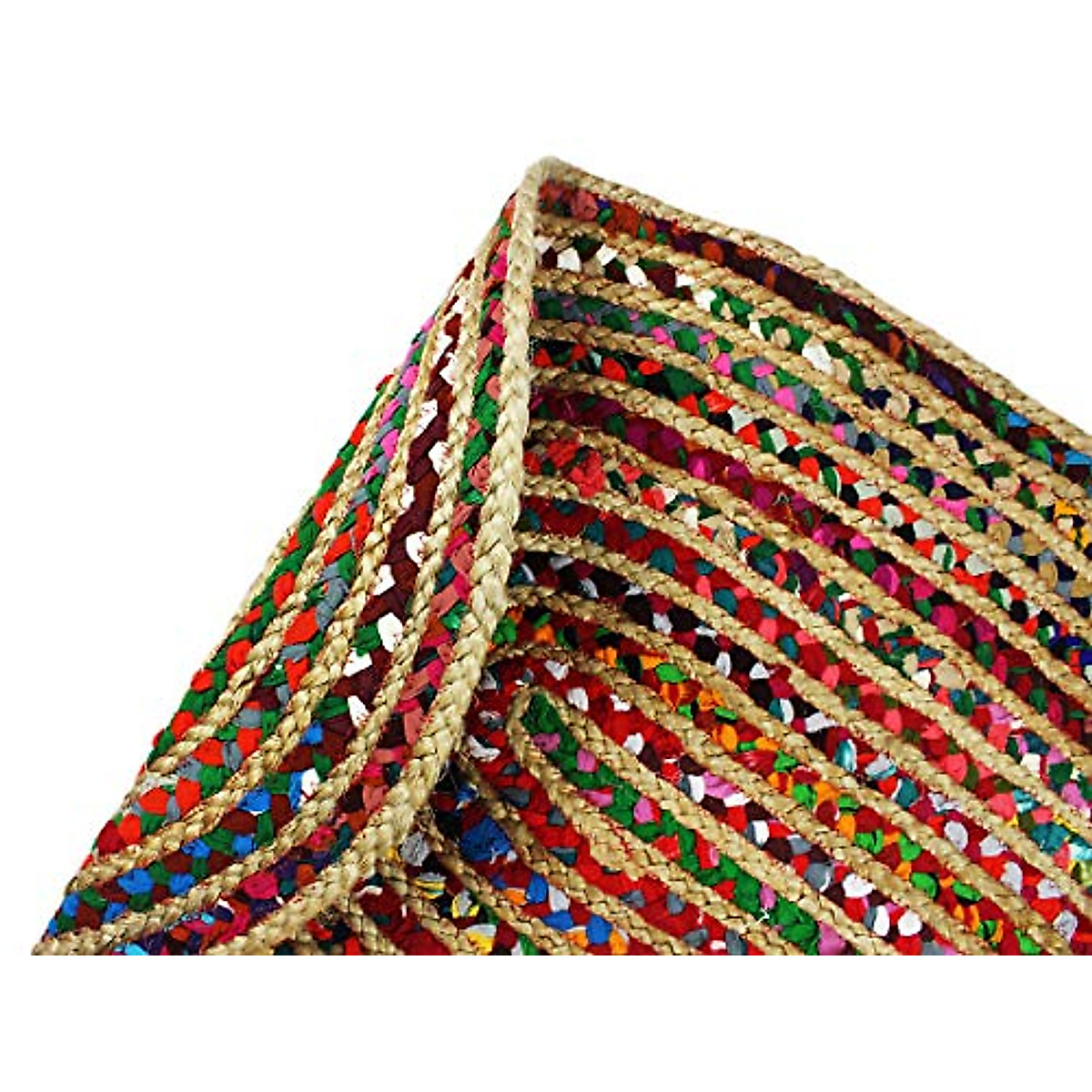 COTTON CRAFT Jute Chindi Braid Rag Rug - Boho Farmhouse Rustic Area Accent Throw Rug - Handwoven Reversible Natural Recycled Cotton- Living Room Den Study Home Décor Gift - 2' x 3' Oval - Multi Color
